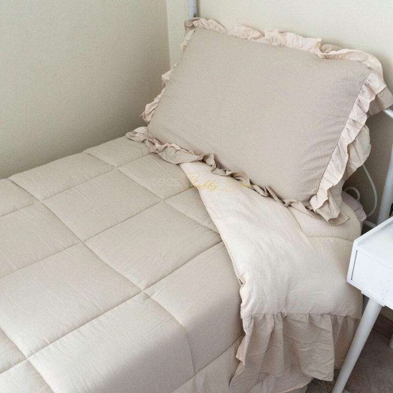 Trapunta Singola Cloud Rouches Double face con frill e federa Avorio e ...