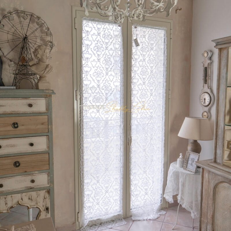 Coppia tende per porta finestra Arabesque con smerlo laterale Bianco ...