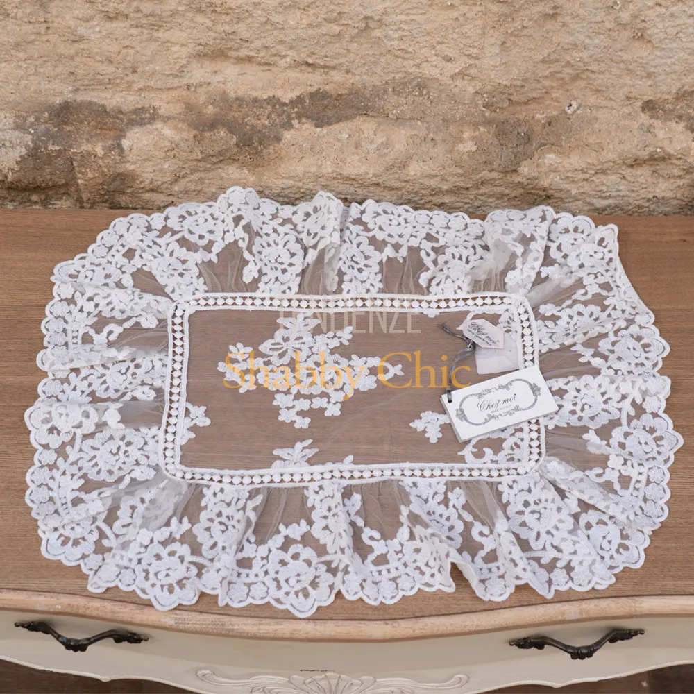 Chez Moi Centrino con volant in pizzo Flora Vintage Fango 35x48