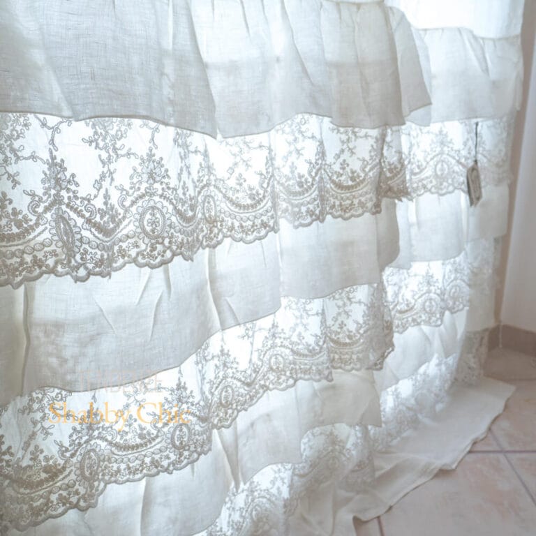 Chez Moi Tenda in lino con balze in pizzo Corinzio 140x300 Vintage Fango