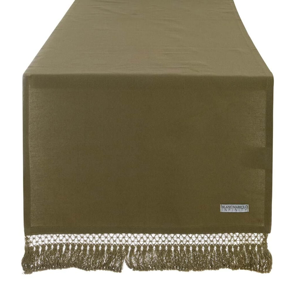Elegante Runner in cotone con frange verde bosco 45x140