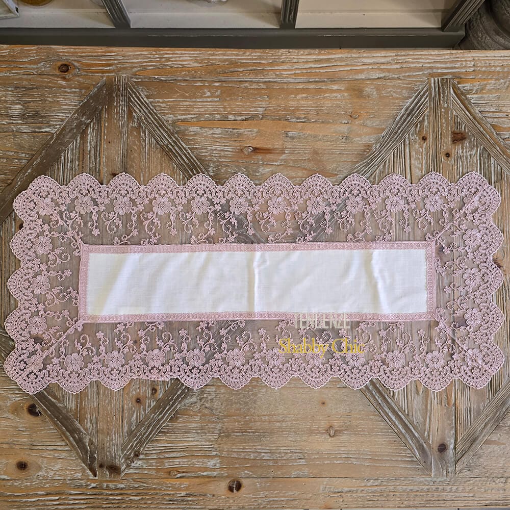 Fiori di Lena Tris Centrini Lino Naturale e Pizzo Rosa