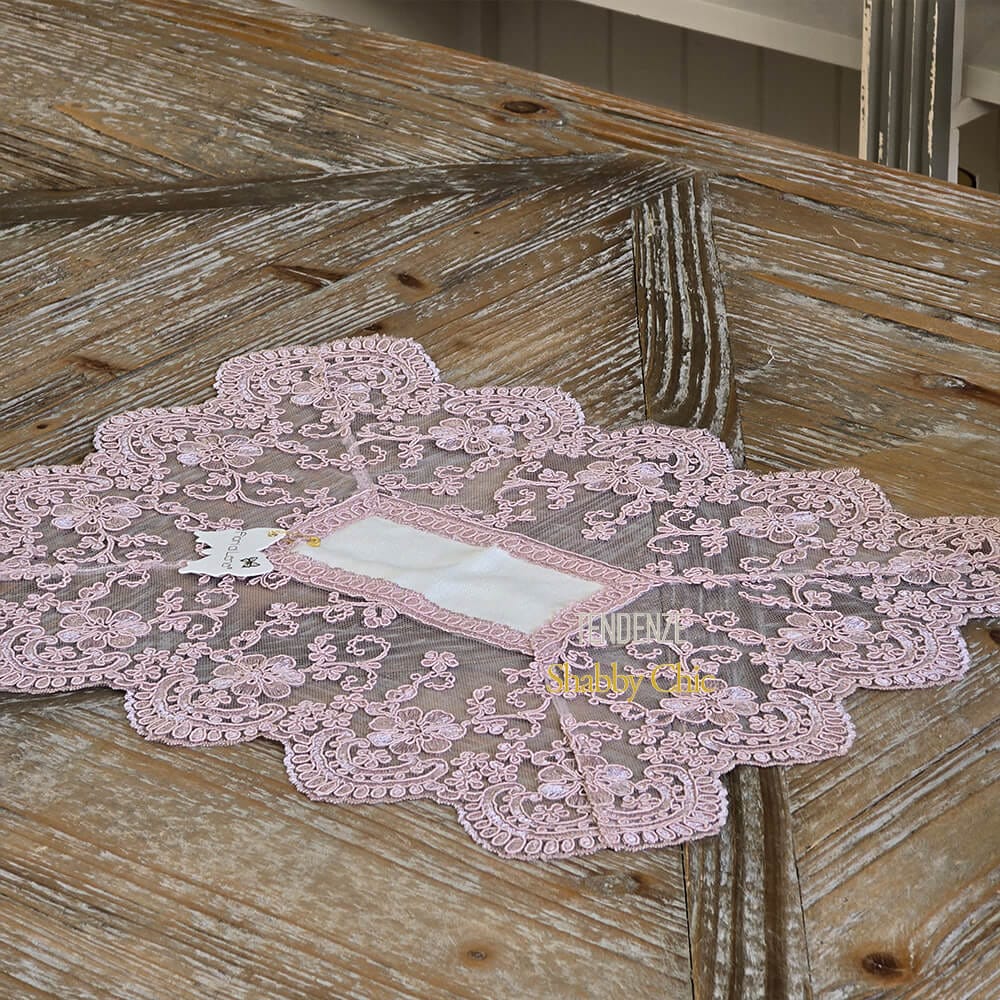 Fiori di Lena Tris Centrini Lino Naturale e Pizzo Rosa