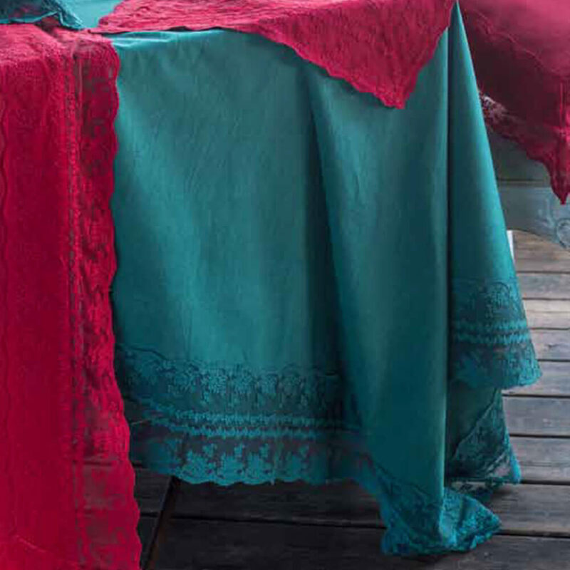 L’Atelier 17 Copritavola Piper Verde con Volant in Pizzo 180x180